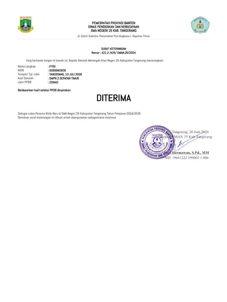 ..Cetak - Surat - Keterangan - Diterima - TAHAP 1 - Tahun Pelajaran ...