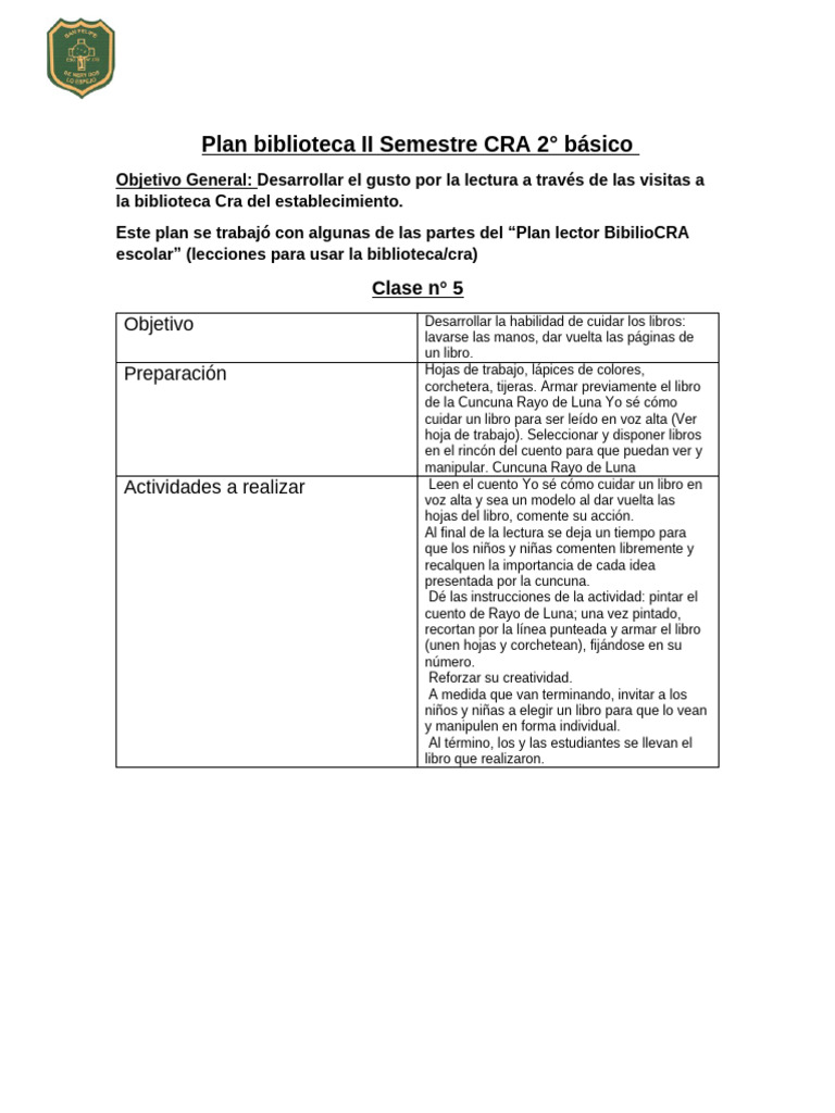 Plan Biblioteca Cra 2°-3° Lenguaje II SEMESTRE | PDF | Artes del ...