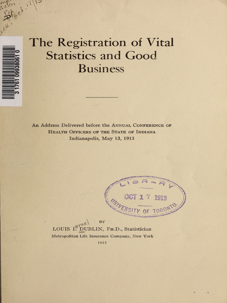 The Registration Of Vital Statistics And Good Business PDF