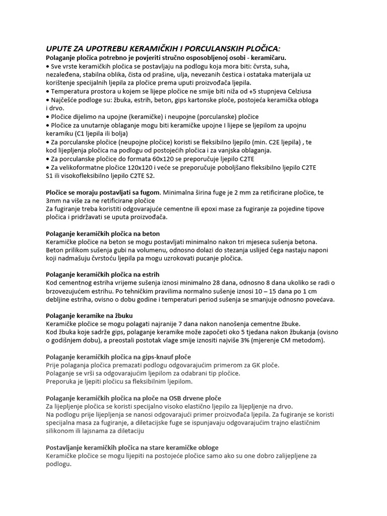 Uputstvo Za Postavljanje Keramike | PDF