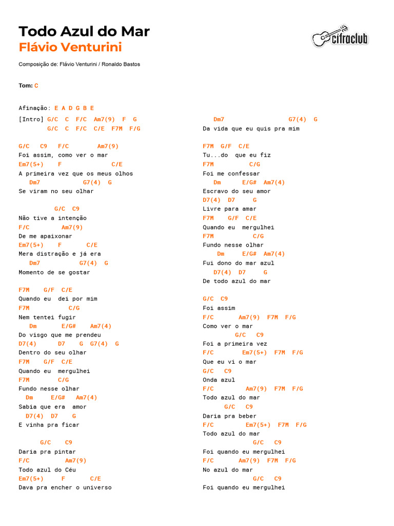 Cifra Club - Flávio Venturini - Todo Azul Do Mar | PDF