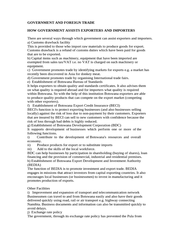 Government Support for Exporters in Botswana | PDF | World Trade ...