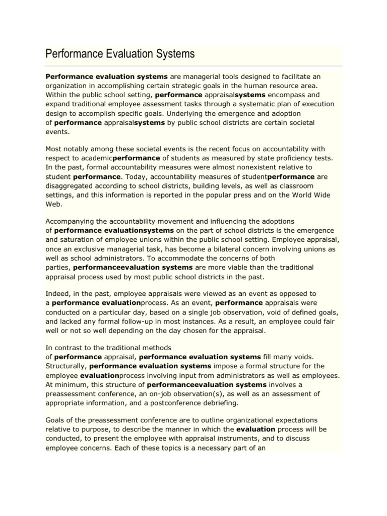 Performance Evaluation Systems Pdf Performance Appraisal Evaluation