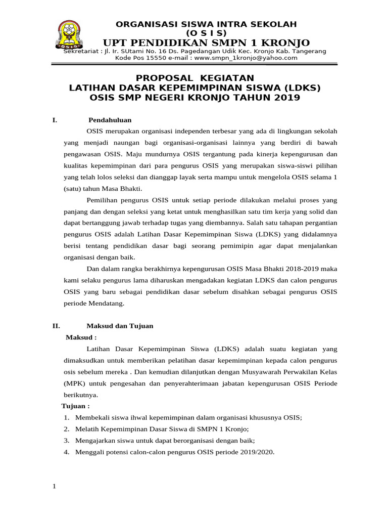 Proposal LDKS SMPN Kronjo | PDF