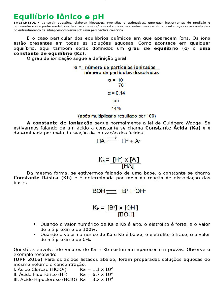 7 Equilibrio Ionico e PH | PDF