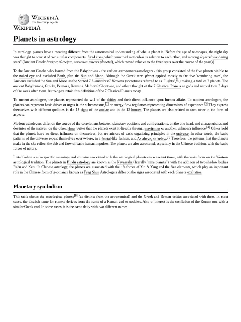 Horary Astrology - Planets in Astrology - Wikipedia | PDF
