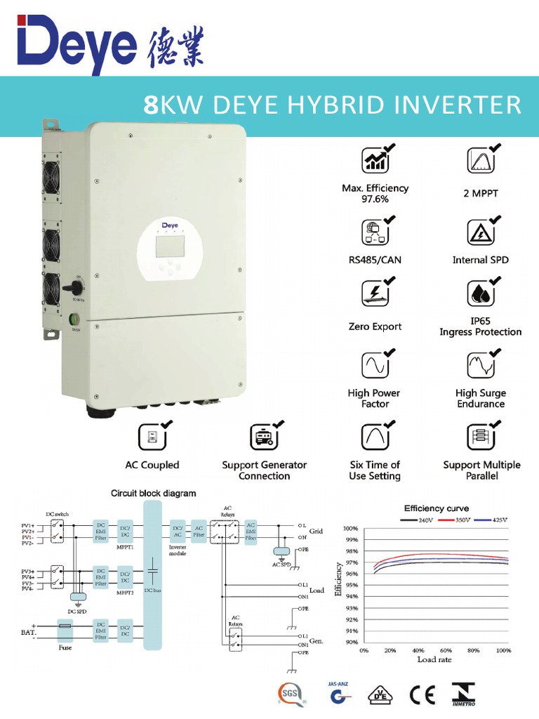 8kW Deye Sunsynk Hybrid PV Inverter Datasheet | PDF