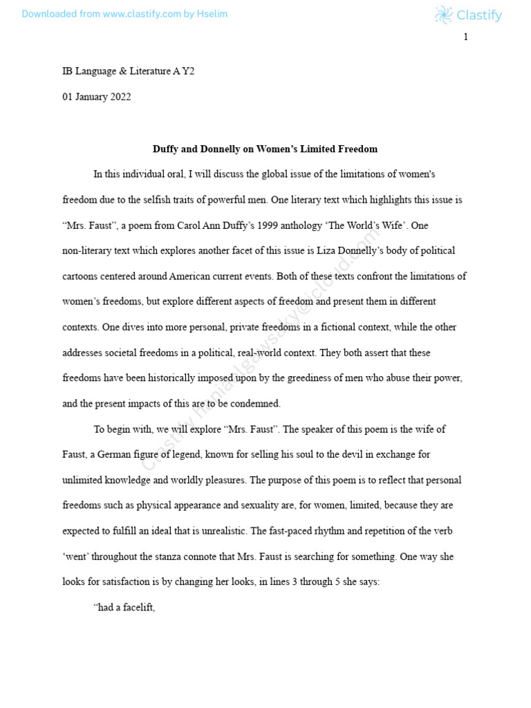 IB Lang&Lit Individual Oral Script | PDF