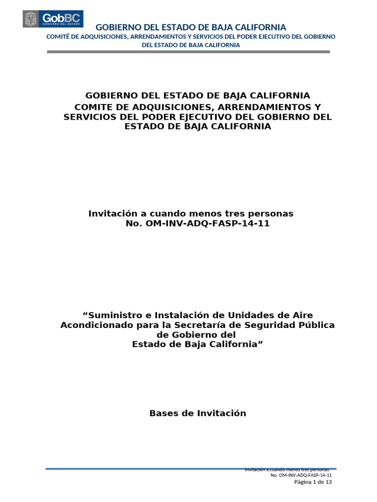 Bases de Invitacion Om-Inv-Adq-Fasp-14-11 | PDF