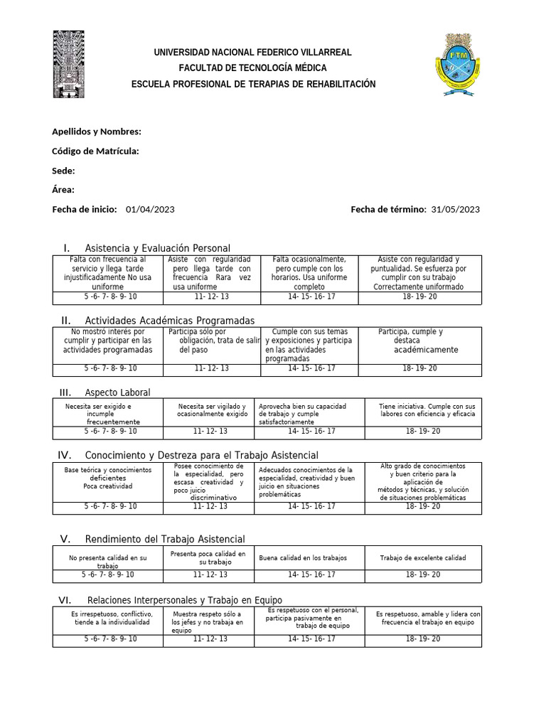 FICHA EVALUACION INTERNADO - 2023 | PDF
