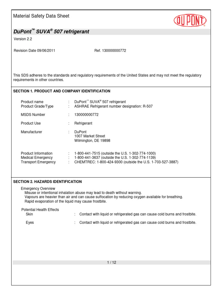 MSDS R507 | PDF