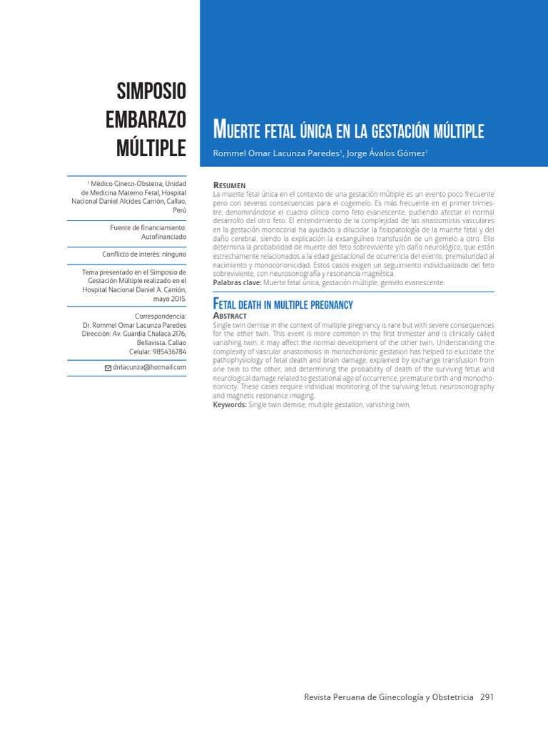 Simposio Embarazo Múltiple: Uerte Fetal Única en La Gestación Múltiple | PDF