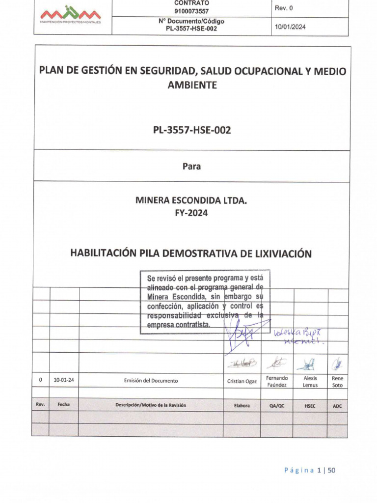 Caratula Plan HSE 2024 MPM | PDF