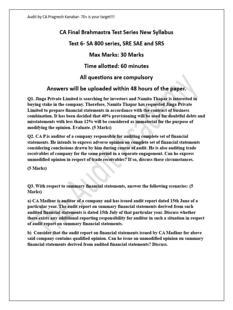 QP Test 6 SA 800 Series, SRE SAE and SRS | PDF