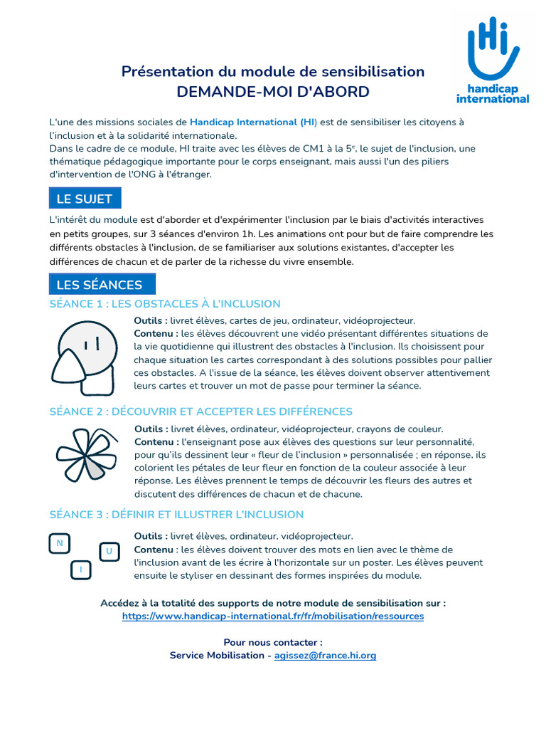 Presentation Du Module de Sensibilisation - HANDICAP INTERNATIONAL | PDF