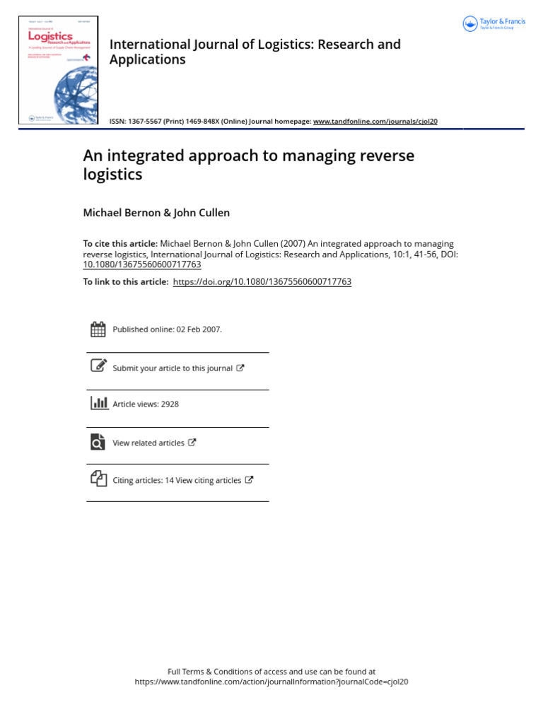 An Integrated Approach To Managing Reverse Logistics | PDF