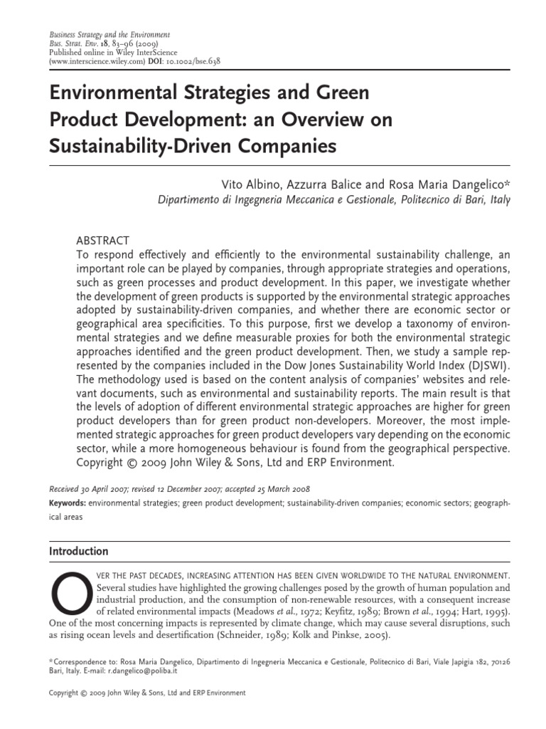 Environmental Strategies and Green Product Development An Overview | PDF