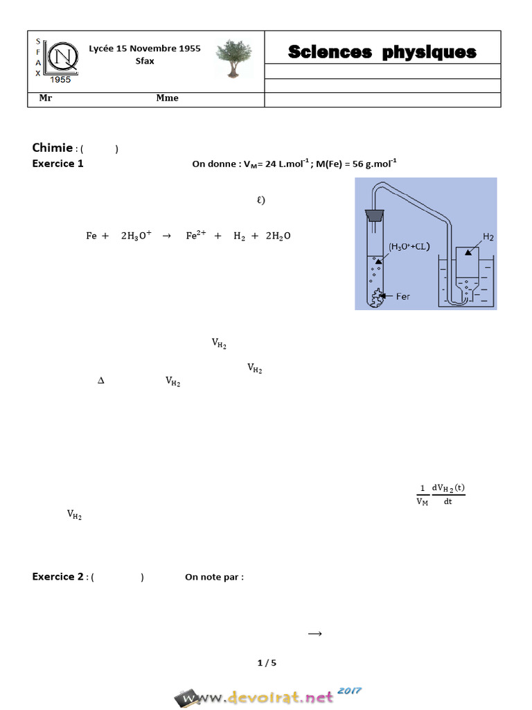 Devoir de Contrôle N°1 - Sciences Physiques - Bac Sciences Exp (2017-2018) MR Abdmouleh Nabil | PDF