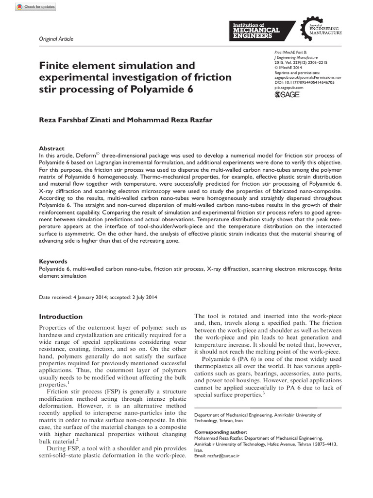 2015 Finite Element Simulation And Experimental Investigation Of