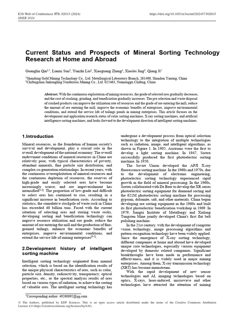 Mineral Sorting Technology | PDF