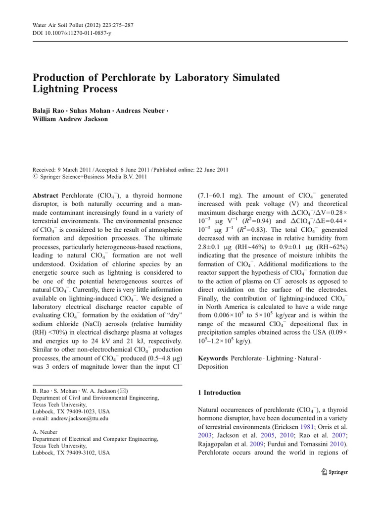 Production of Perchlorate by Laboratory Simulated Lightning Process ...
