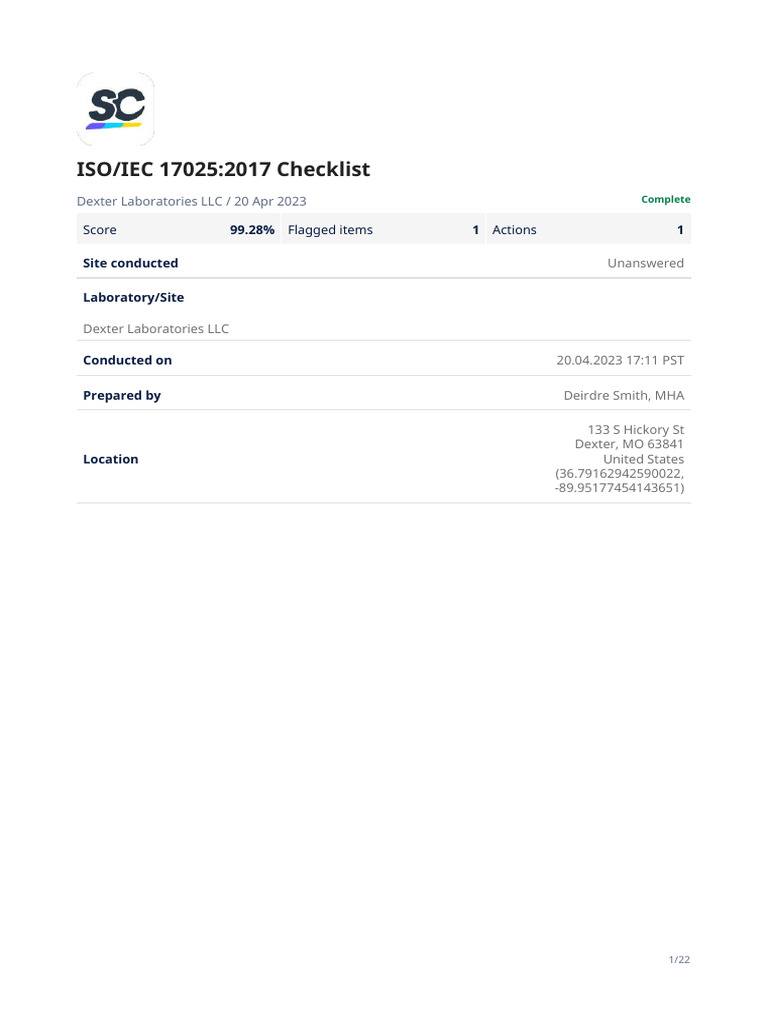 ISO 17025 Checklist Sample Report | PDF