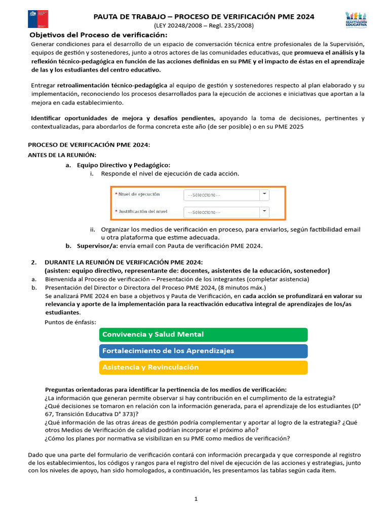 Pauta de Trabajo PME Verificación 2024 | PDF