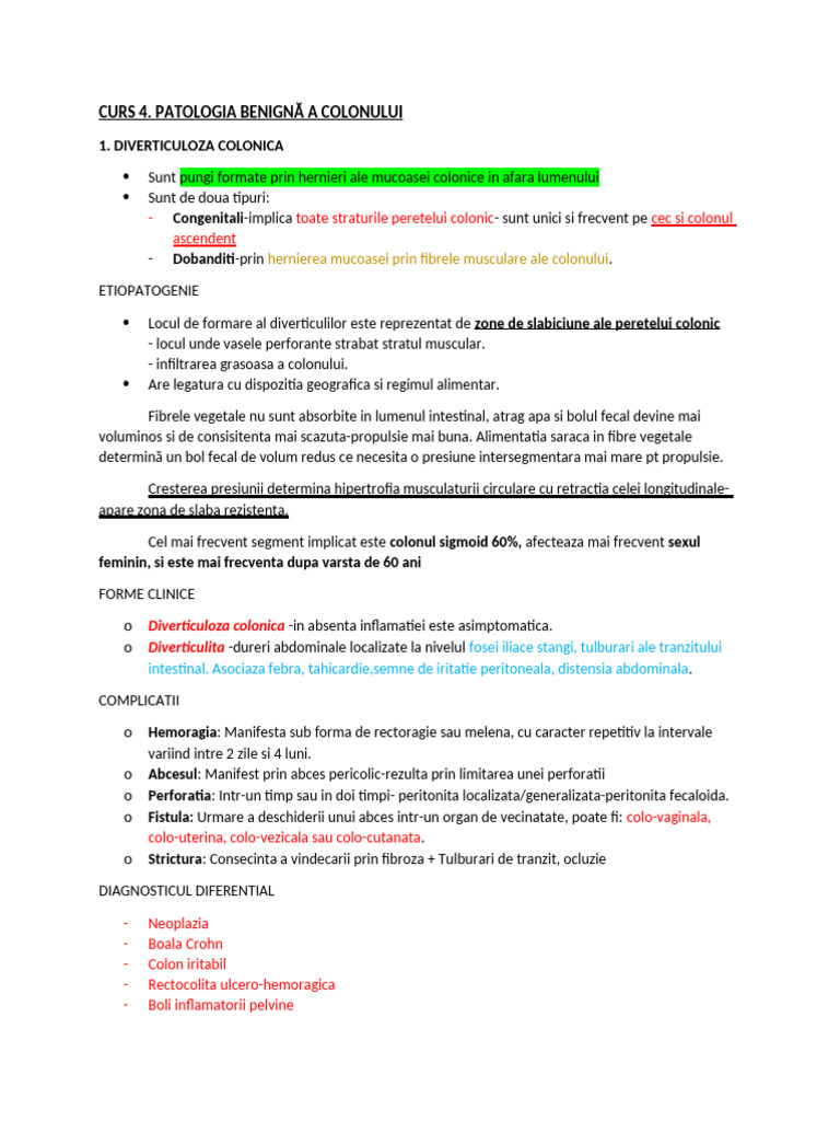 CURS 4 - Patologie Benigna Colon | PDF