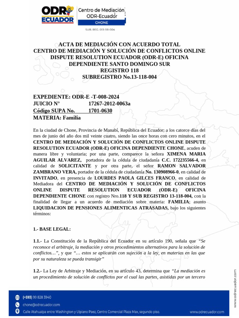 Acta 008 de Pensiones Alimenticias | PDF