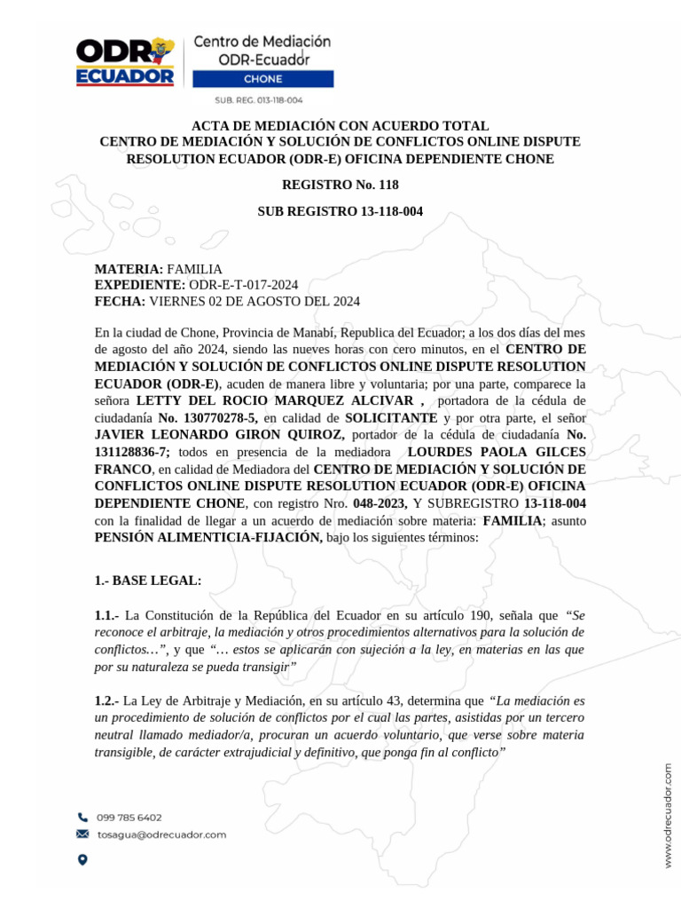 Acta 17 Fijacion de Pensiones Alimenticias | PDF