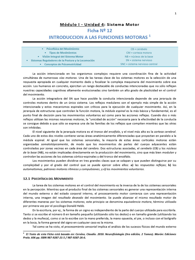 1- Introducción a las Funciones Motoras | PDF