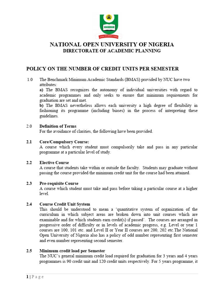 BENCHMARK Policy On Number of Credit Unit Per Semester | PDF ...