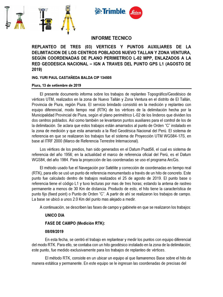 Informe RTK zona ventura | PDF