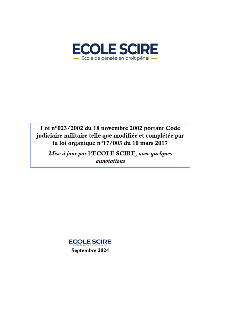 Loi Portant Code Judiciaire Militaire_Mise à Jour Par ECOLE SCIRE_avec ...
