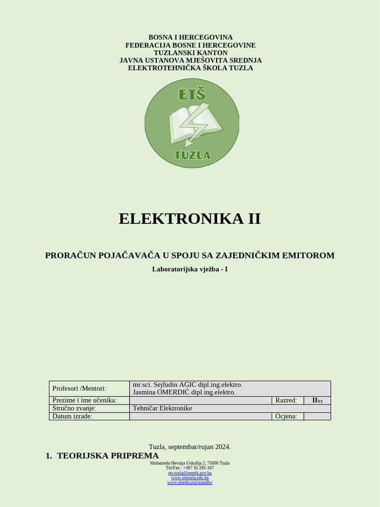 Vjezba I - Proracun Pojacavaca SZE | PDF