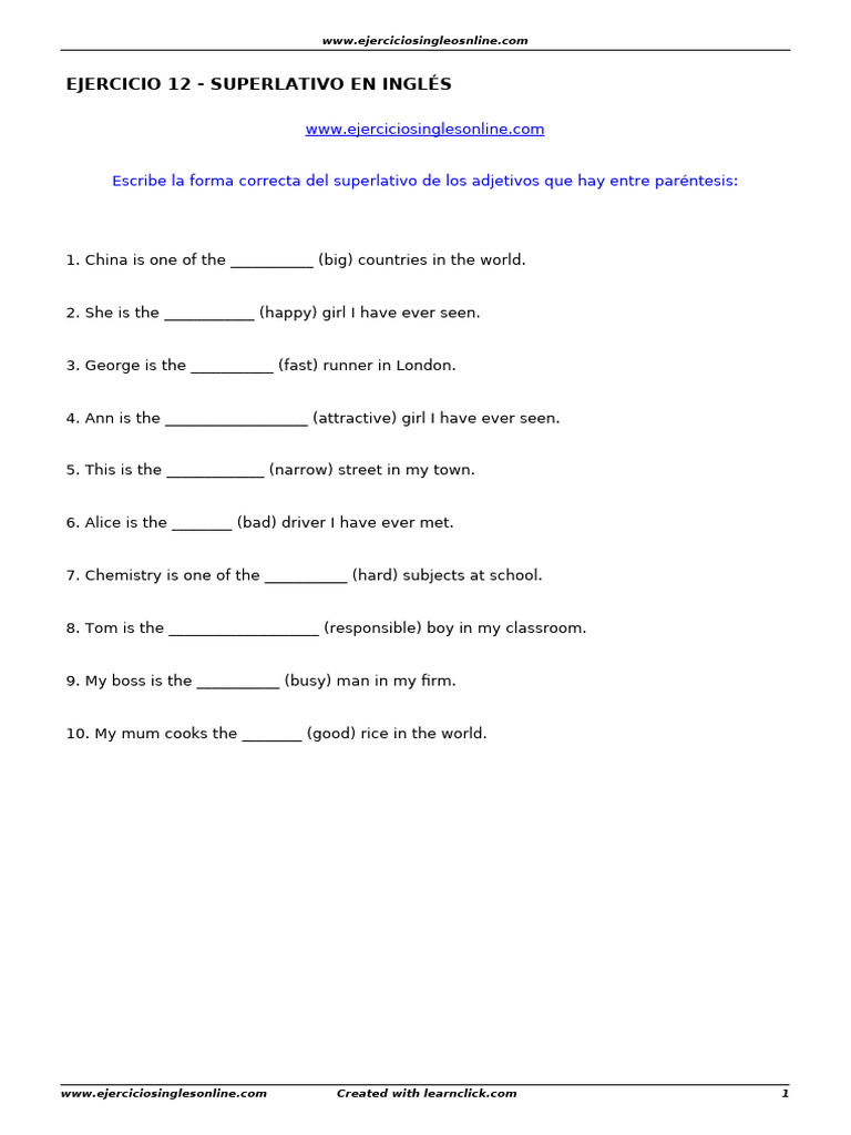 EJERCICIO-12---SUPERLATIVO-EN-INGLÉS | PDF