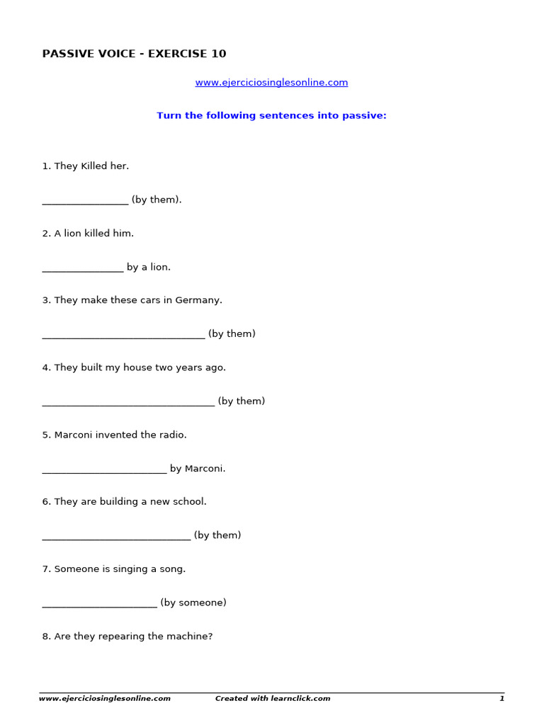 EJERCICIOS REPASO PASIVA PDF