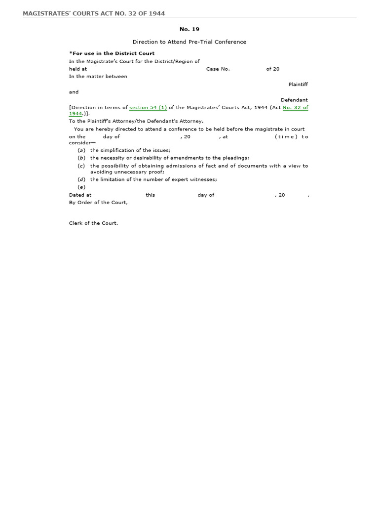 Form 19 Pre Trial Conference MC | PDF