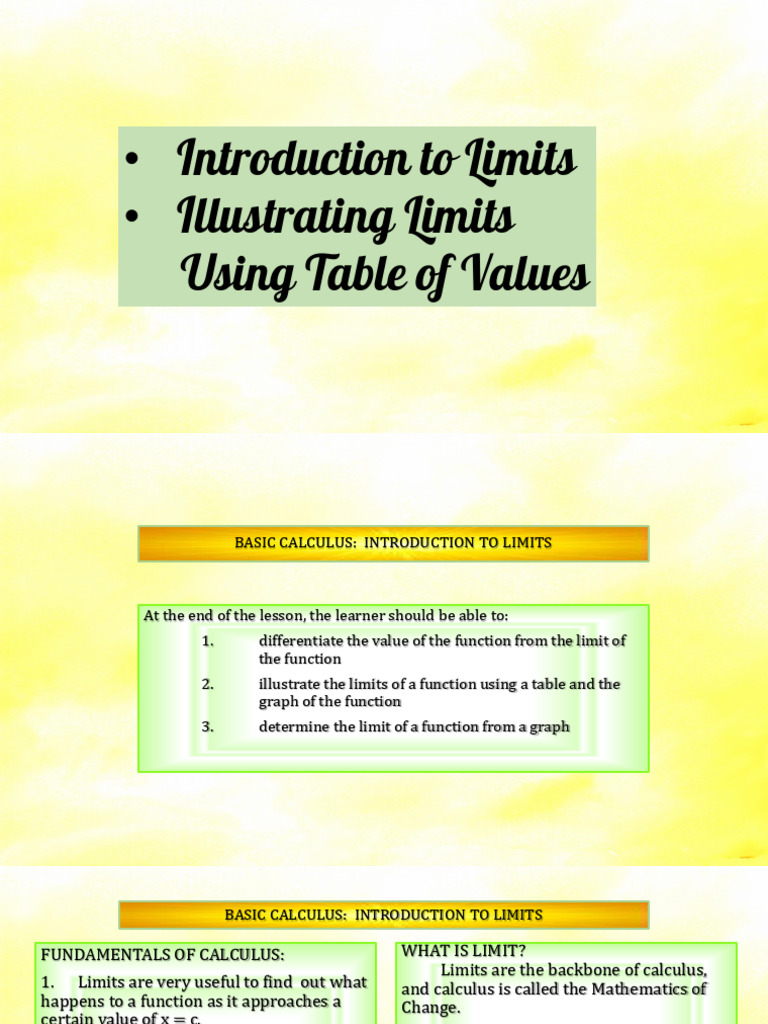 Introduction To Limits - Illustrating Limits Using Tables | PDF