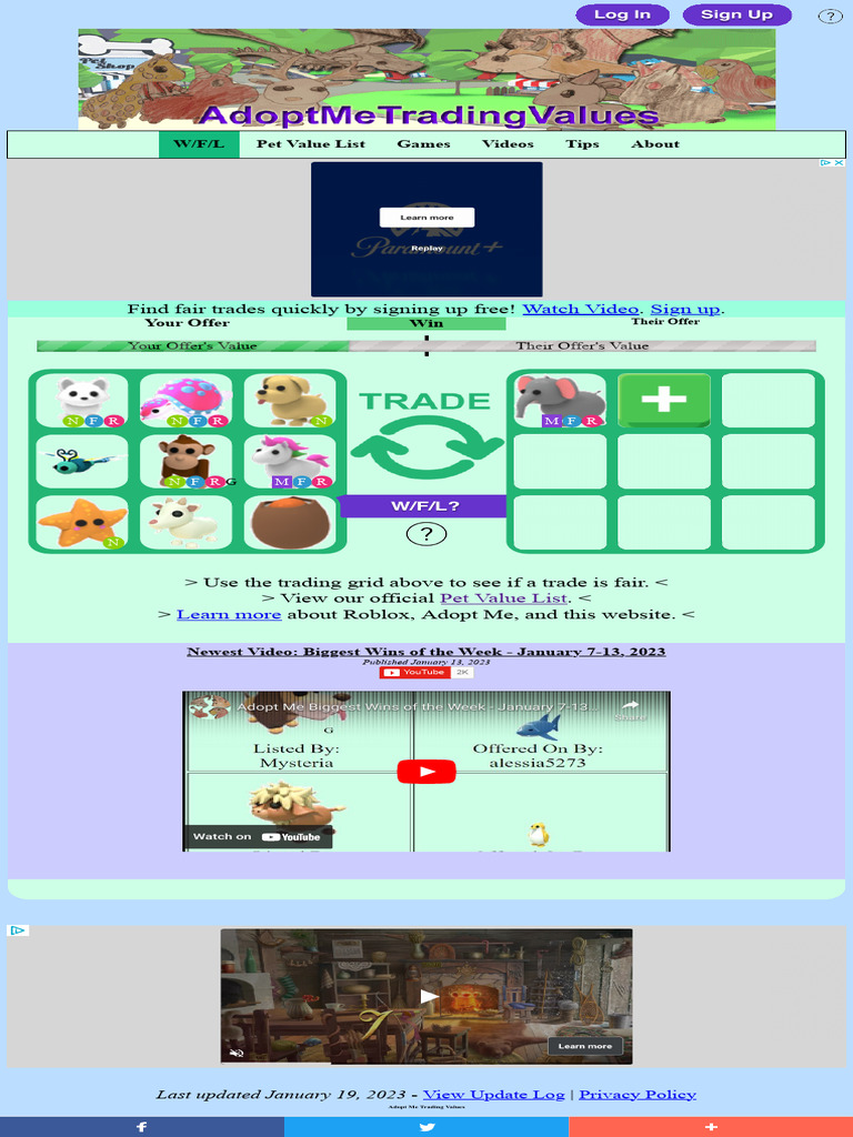 Roblox Adopt Me Trading Values - Win Fair Lose WFL 4 | PDF