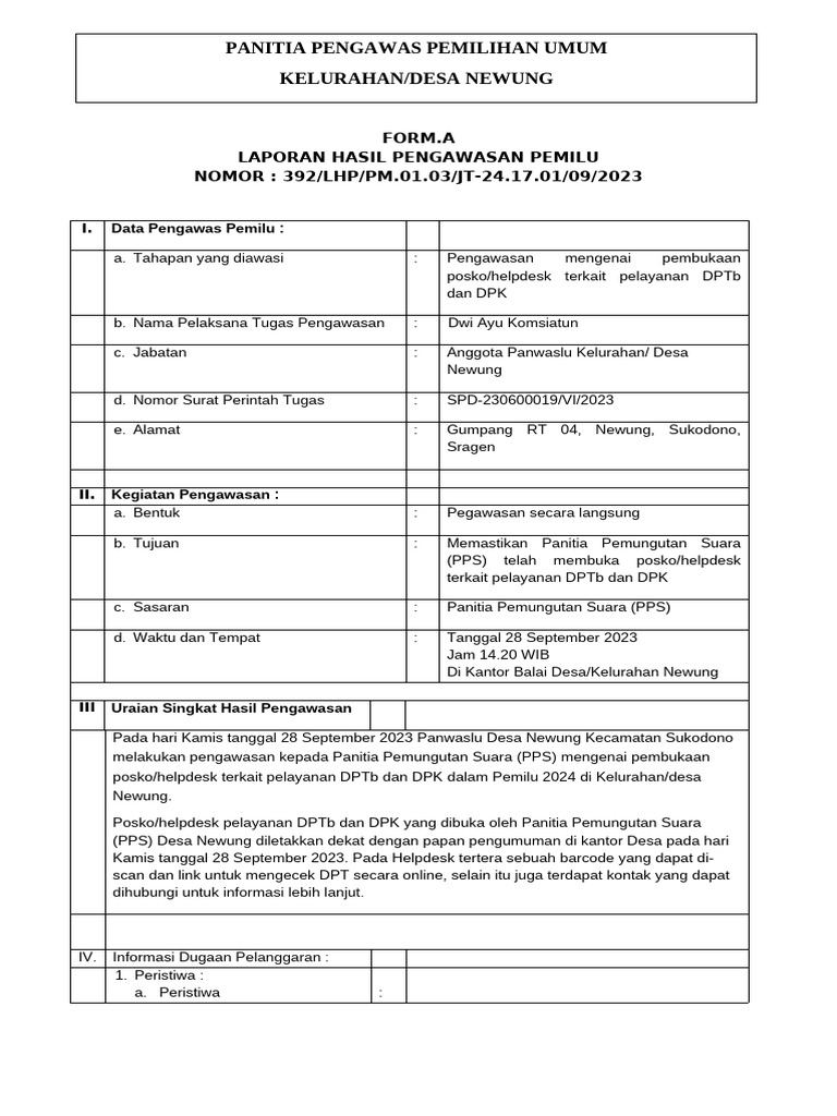 Form A Pembukaan Helpdesk PPS | PDF