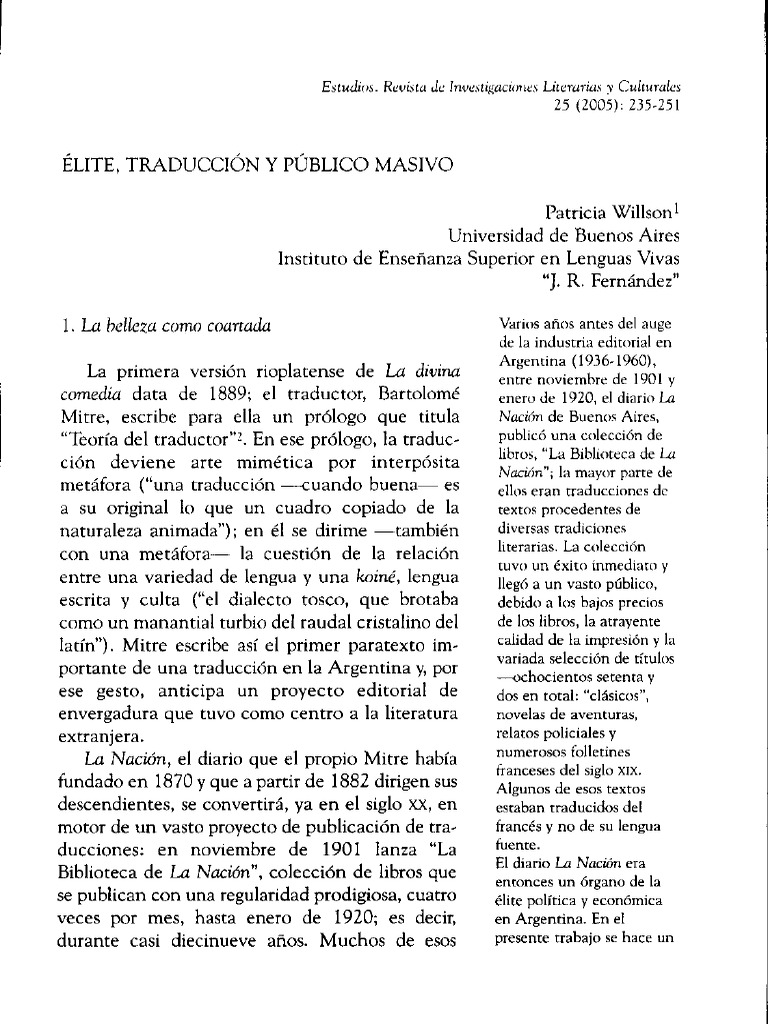 Willson. Elite, Traducción y Público Masivo 2005 | PDF