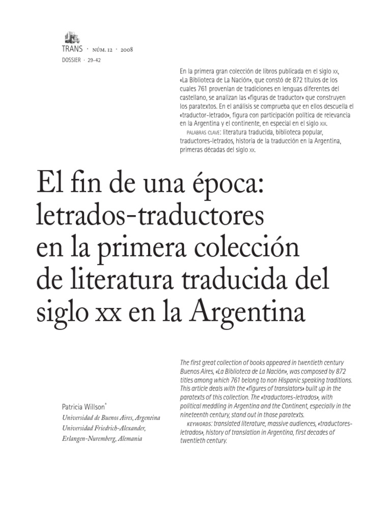 Willson Patricia. El Fin de Una Época Letrados Traductores en BLN | PDF