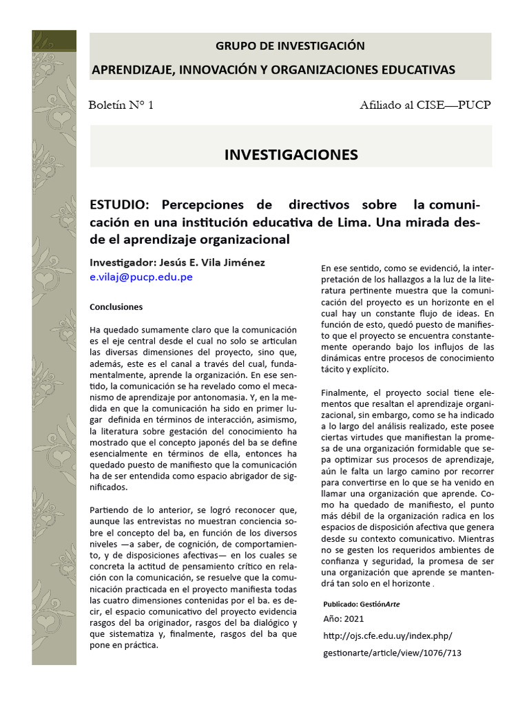 Boletín 1 Grupo Inv AI Organiz Educativas | PDF