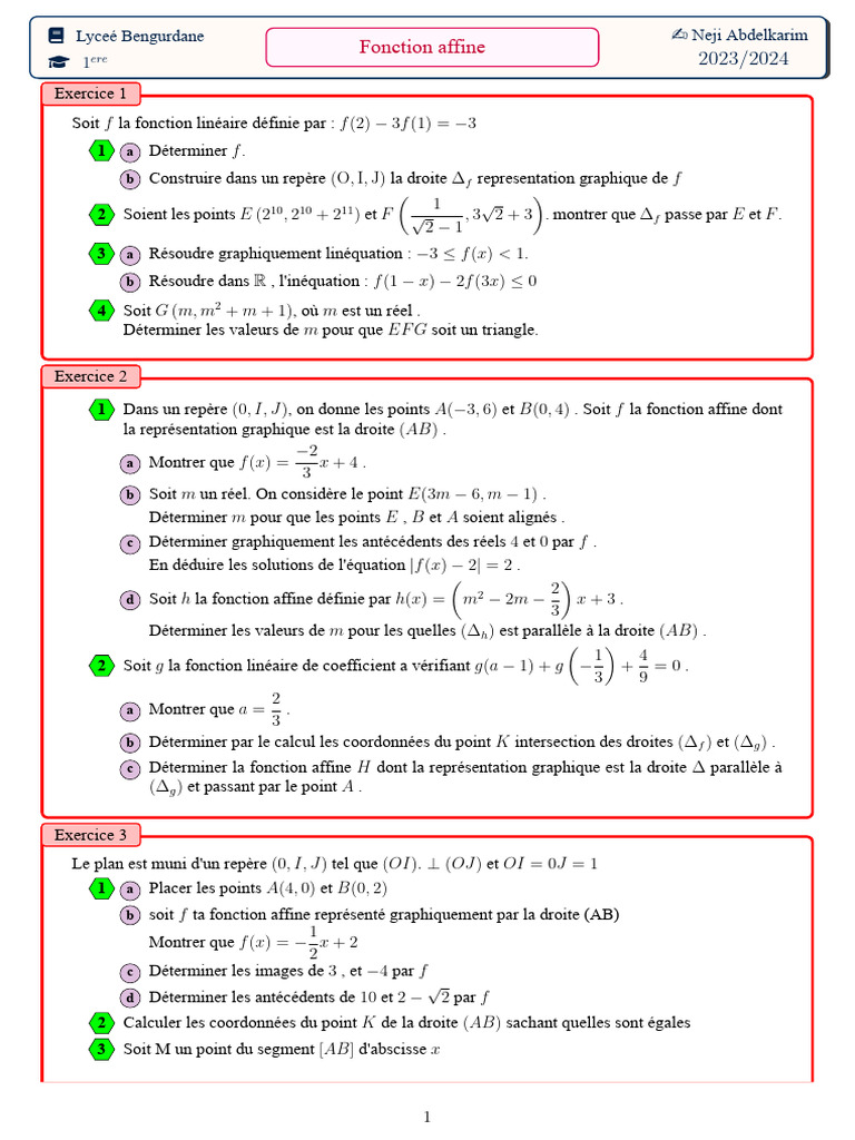 fonction affine E2 | PDF