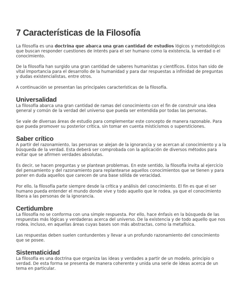 7 Características de La Filosofía | PDF