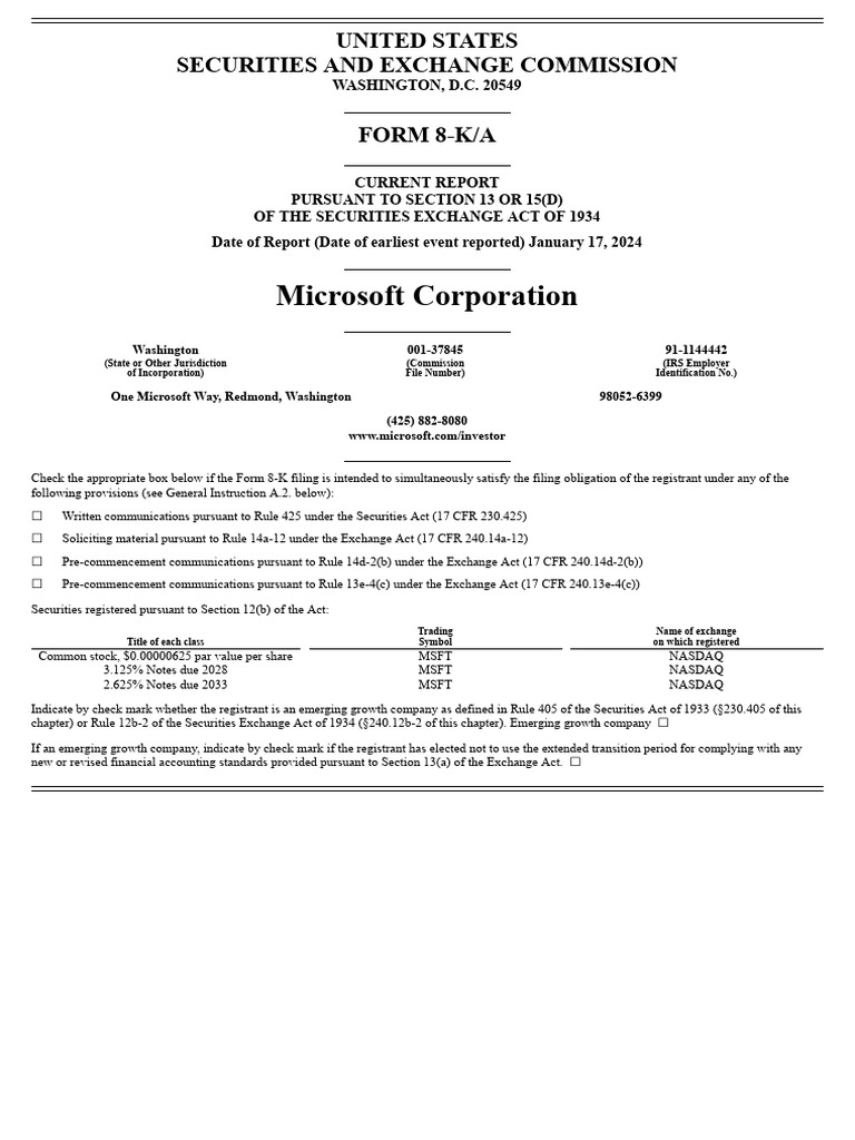 SEC Microsoft 8K | PDF
