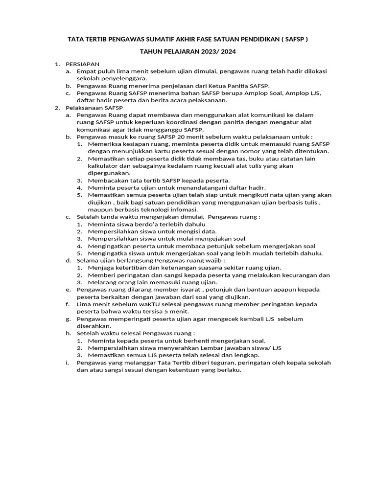 Tata Tertib Pengawas Sumatif Akhir Satuan Pendidikan | PDF