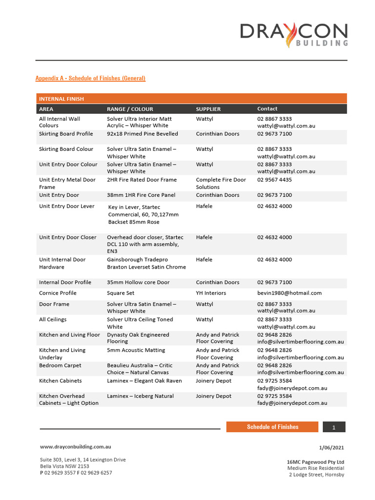 Appendix A - Schedule of Finishes - General - Final | PDF
