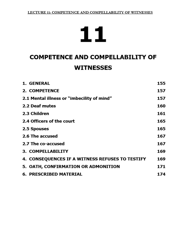 Lecture 11 Competence and Compellability 2023 | PDF